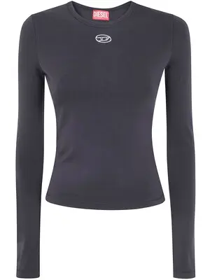DIESEL® Long Sleeve Cotton T-shirt With Front Logo - Black