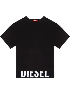 DIESEL® Cropped T-shirt With Front Print - Black