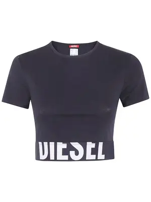 DIESEL® Cropped T-shirt With Front Print - Black