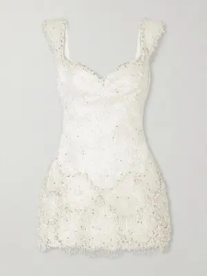 CLIO PEPPIATT Embellished Scalloped Mini Dress - Neutrals