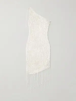 CLIO PEPPIATT Naia' Asymmetric Embellished Cotton Mini Dress - Neutrals