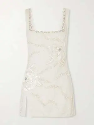 CLIO PEPPIATT Embellished Tulle Mini Dress - Ivory