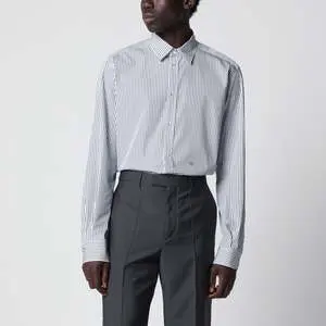 Valentino Garavani Ivory/green Striped Shirt With Vlogo