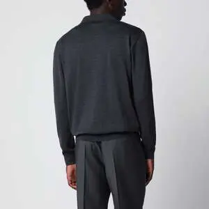 Valentino Garavani Wool Polo Shirt With Vlogo Embroidery In Anthracite