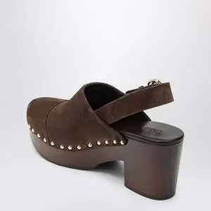 Chloé Suede Calfskin Wedge Clogs With Stud Detailing