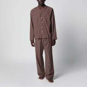TEKLA Serra-colored Cotton Pajama Pants With Check Pattern
