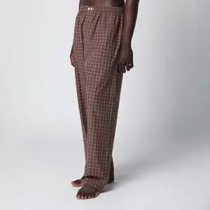 TEKLA Serra-colored Cotton Pajama Pants With Check Pattern