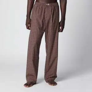 TEKLA Serra-colored Cotton Pajama Pants With Check Pattern Brown