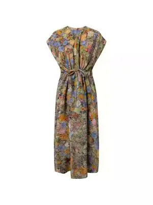 ANNTIAN Floral Print Silk Midi Dress - Green