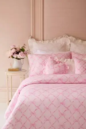 LoveShackFancy Sweetheart Printed Duvet Cover + Sham Set - Raspberry Rose