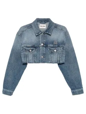 Miu Miu Washed Denim Cropped Jacket - Blue