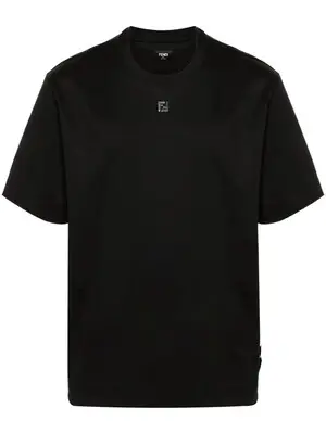 Fendi Cotton T-shirt With Metal Ff Appliqu - Black