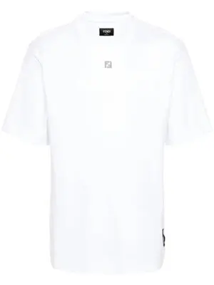Fendi Cotton T-shirt With Metal Ff Appliqu - White