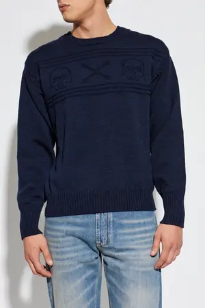 Alexander McQueen Crew Neck Wool Sweater With Embossed Skull Motif