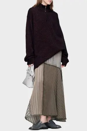 MAISON MARGIELA Asymmetrical Striped Maxi Skirt With Raw Edge Hem