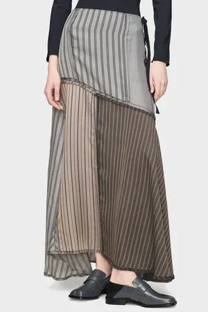 MAISON MARGIELA Asymmetrical Striped Maxi Skirt With Raw Edge Hem