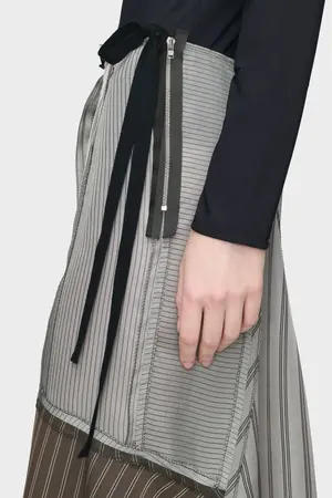 MAISON MARGIELA Asymmetrical Striped Maxi Skirt With Raw Edge Hem