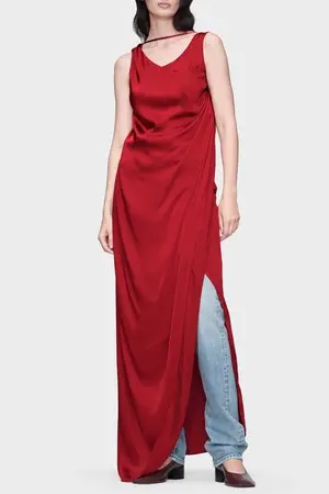 MAISON MARGIELA Satin Maxi Dress With Asymmetrical Strap And Slit