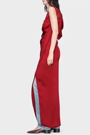 MAISON MARGIELA Satin Maxi Dress With Asymmetrical Strap And Slit