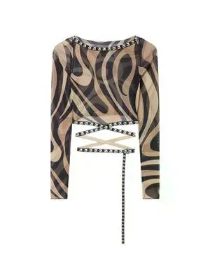 Emilio Pucci Marmo Print Tulle Crop Top - Neutrals