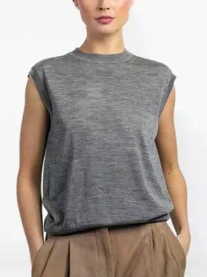 Another Tomorrow Ribbed Sleeveless Crew Neck Top - Grey