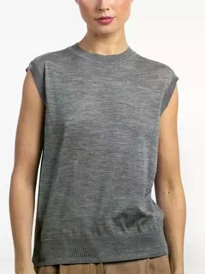 Another Tomorrow Ribbed Sleeveless Crew Neck Top