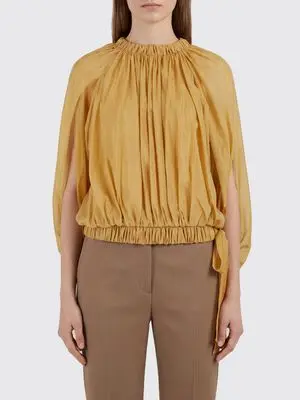 SEMICOUTURE Cotton Muslin Blouse With Long Sleeves And Dropped Shoulders - Yellow