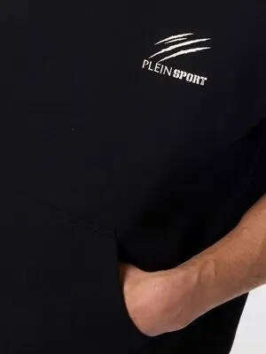 PLEIN SPORT Sleeveless Hoodie With Logo Detail - Black