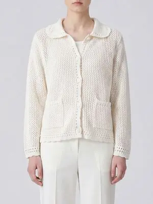 DUNST Dunst Linen And Cotton Blend Crochet Cardigan Ivory