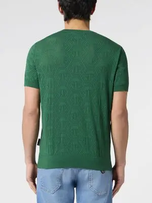Philipp Plein Cotton Jumper With Perforated Monogram - Green