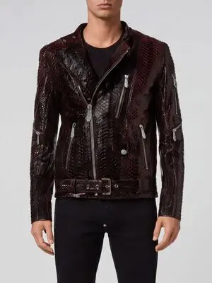Philipp Plein Leather Biker Jacket - Red