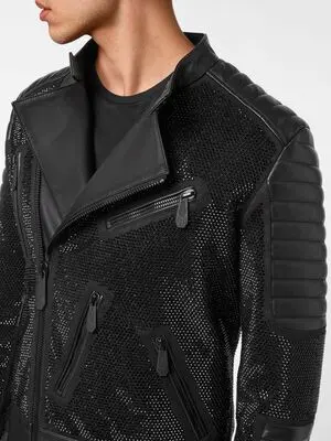 Philipp Plein Embellished Leather Jacket - Black