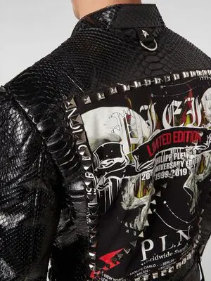 Philipp Plein Leather Biker Jacket With Embellished Graphic Back