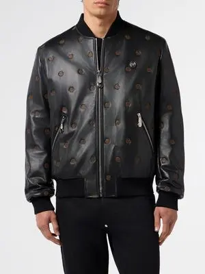 Philipp Plein Bomber Jacket With All-over Monogram Print - Black