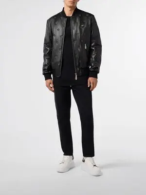 Philipp Plein Bomber Jacket With All-over Monogram Print - Black