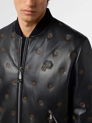 Philipp Plein Bomber Jacket With All-over Monogram Print - Black