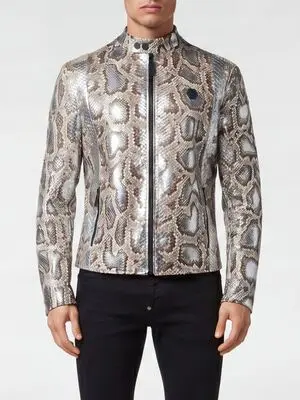 Philipp Plein Metallic Snakeskin Effect Zip Jacket - Black