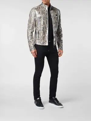 Philipp Plein Metallic Snakeskin Effect Zip Jacket - Black