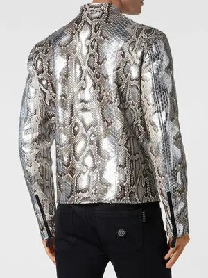 Philipp Plein Metallic Snakeskin Effect Zip Jacket - Black