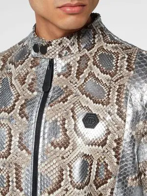 Philipp Plein Metallic Snakeskin Effect Zip Jacket - Black