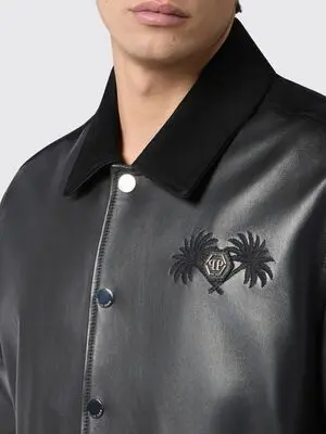 Philipp Plein Embroidered Leather Bomber Jacket