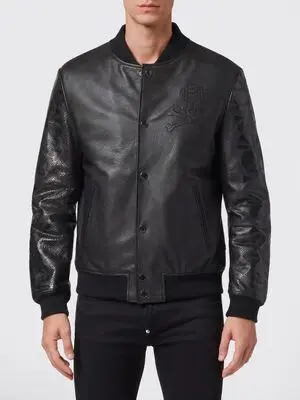 Philipp Plein Leather Bomber Jacket With Skull Detail - Black