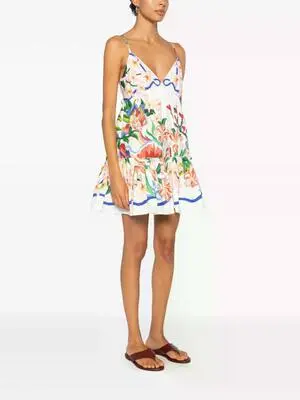 Farm Rio Off- Floral-print Ruffled Mini Dress