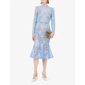 NADINE MERABI Juliette High-neck Lace Midi Dress