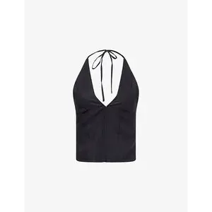 DEIJI STUDIOS Halterneck Sleeveless Linen Top - Black