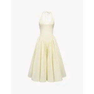 House Of Cb House Of CB Marilyn Halterneck Stretch-Cotton Midi Dress Lemon