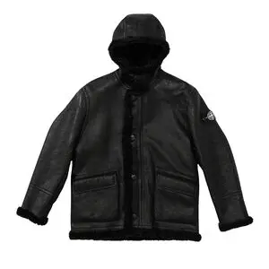 Supreme X Stone Island Hand Painted Hooded Shearling Jacket - Black