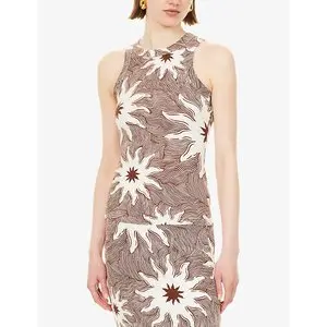 NEVER FULLY DRESSED Soleil Dorris Printed Rib Stretch-jersey Top