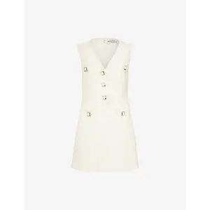 SELF-PORTRAIT Sleeveless V-neck Boucle Mini Dress - Cream
