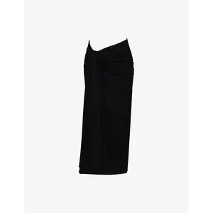 House Of Cb Draped Stretch-cotton Midi Skirt - Black